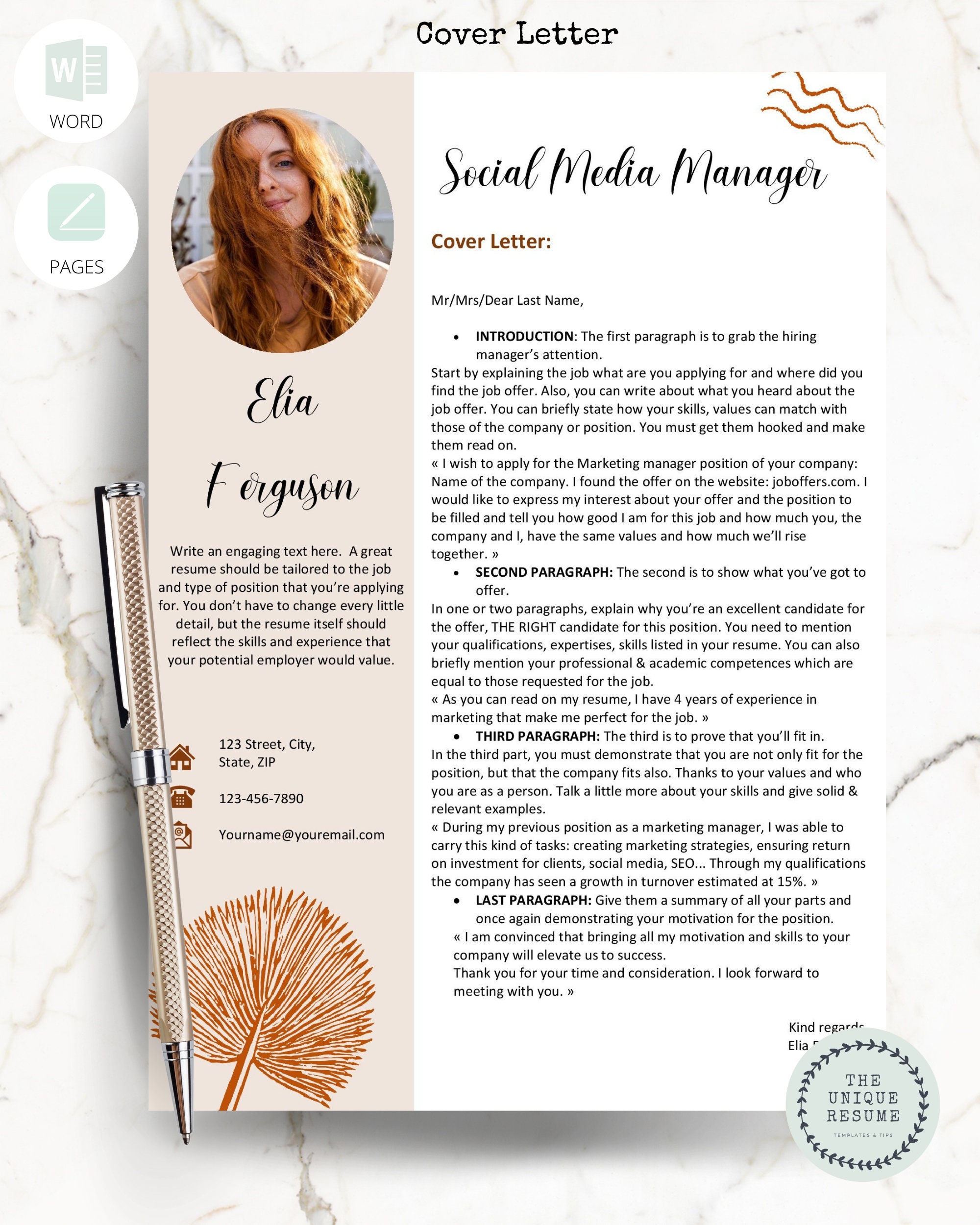 Boho Resume Template for Word and MAC Pages Creative CV - Etsy