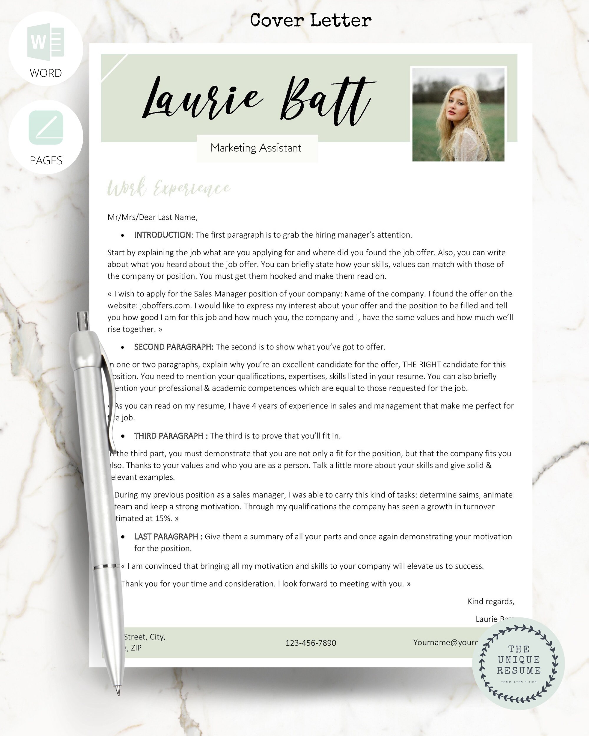 Green CV Template for Marketing Assistant Green Modern and Creative ...