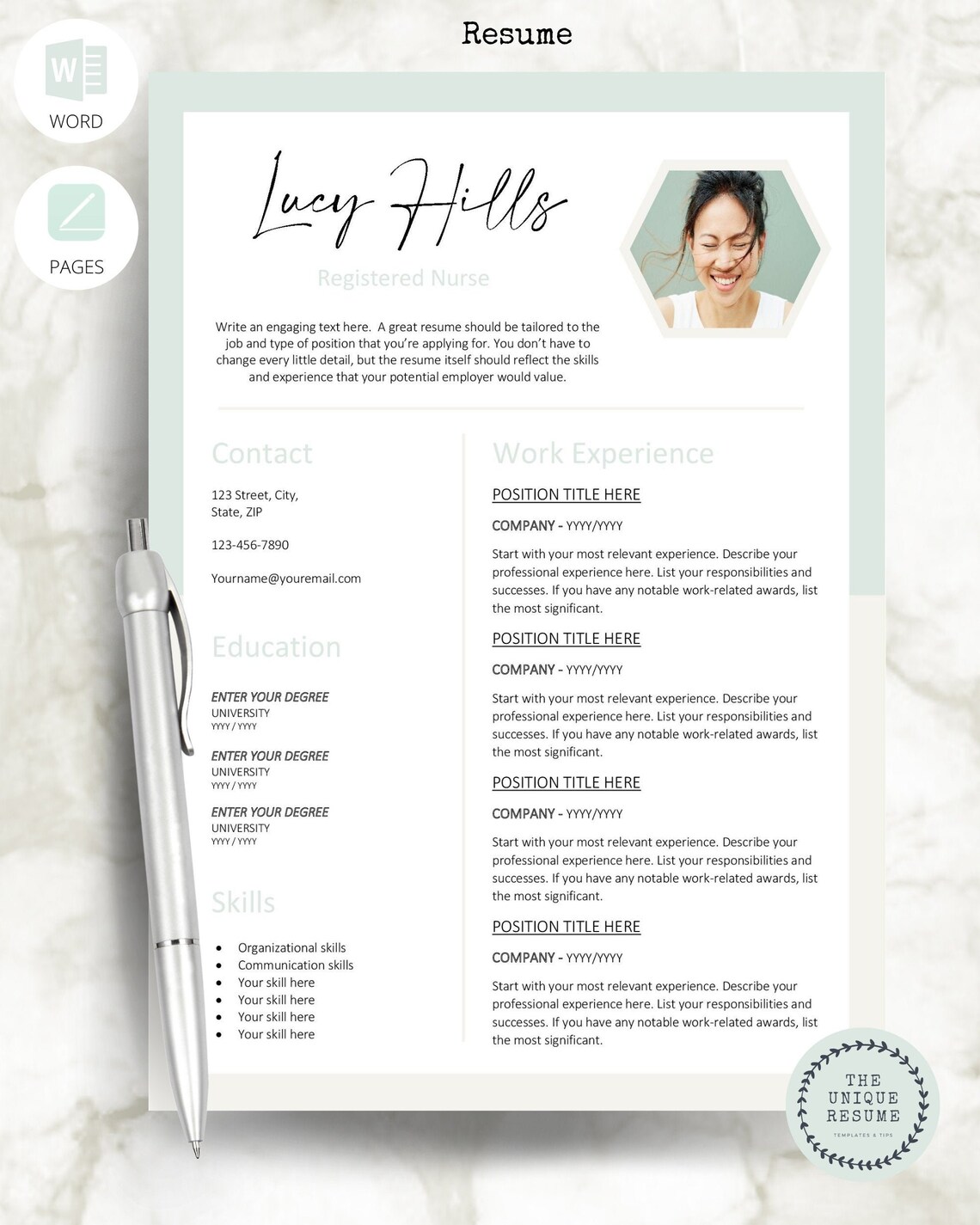 Green CV Resume Template for MS Word and MAC Pages Cv Template With ...