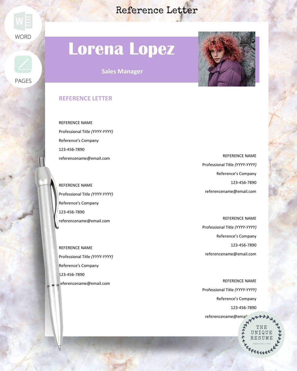 Purple Resume Template for Word Pages Creative and Modern - Etsy