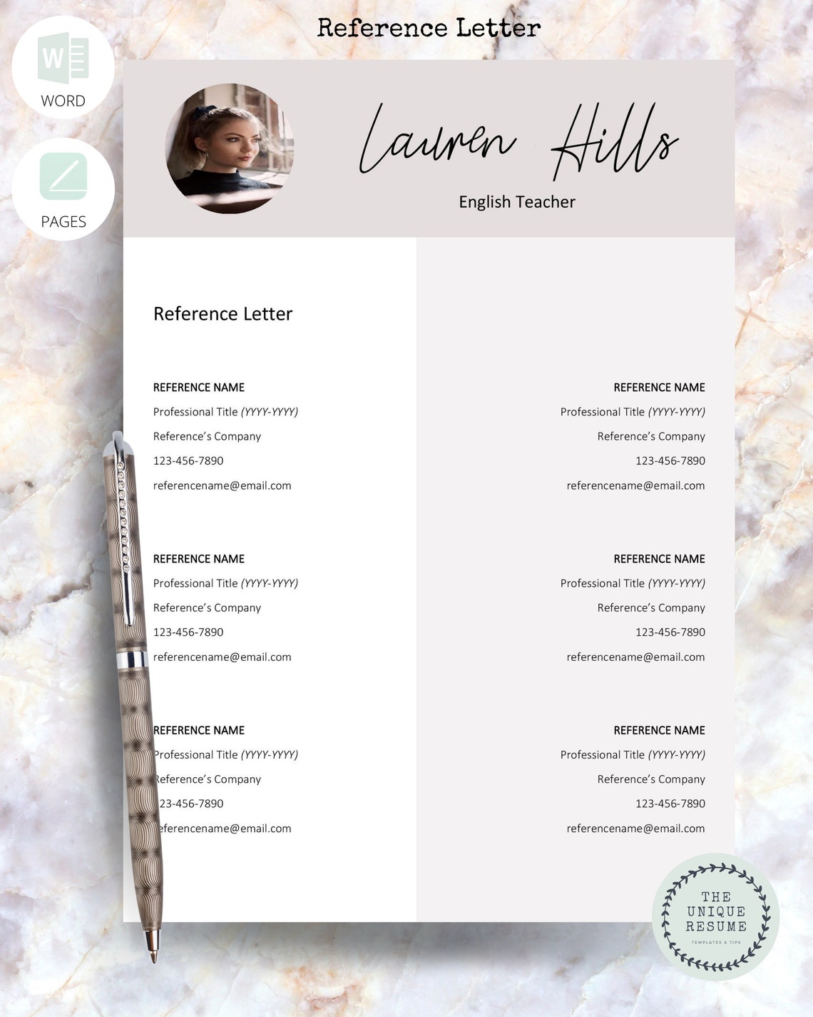 Violet CV Resume Template for MS Word and MAC Pages Cv Template With ...