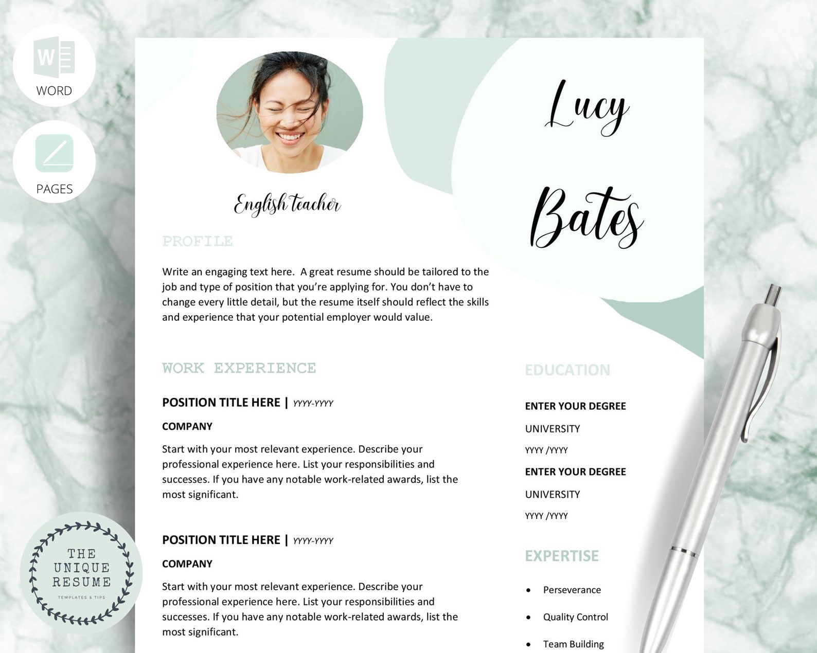 Green and Creative Resume Template Green Professional and Executive CV ...