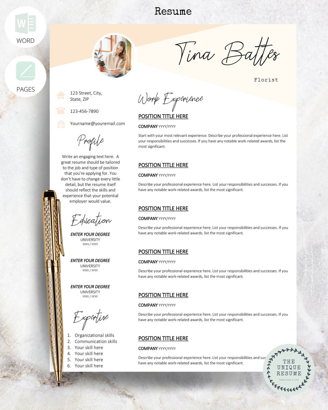 Creative Resume Template for Pages, Word CV Template Modern Resume ...