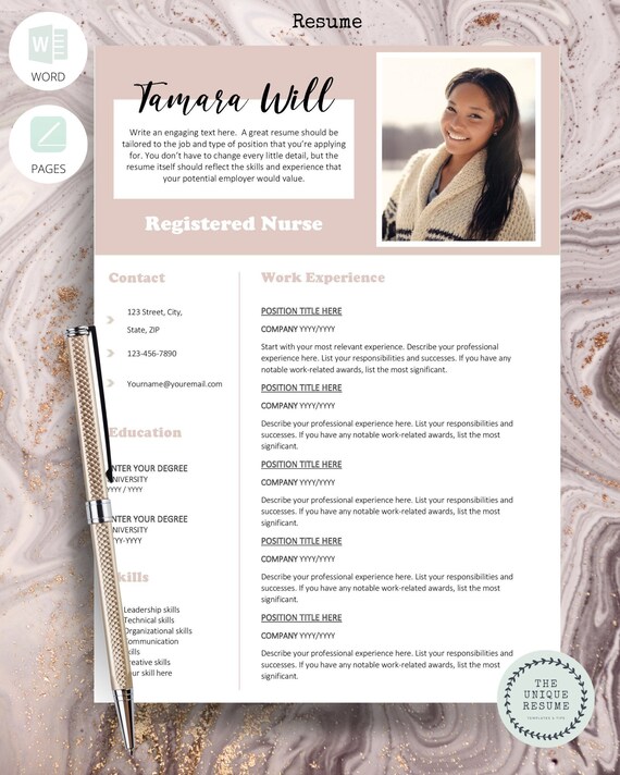 Pink Resume Template for Word Pages Creative CV Resume | Etsy