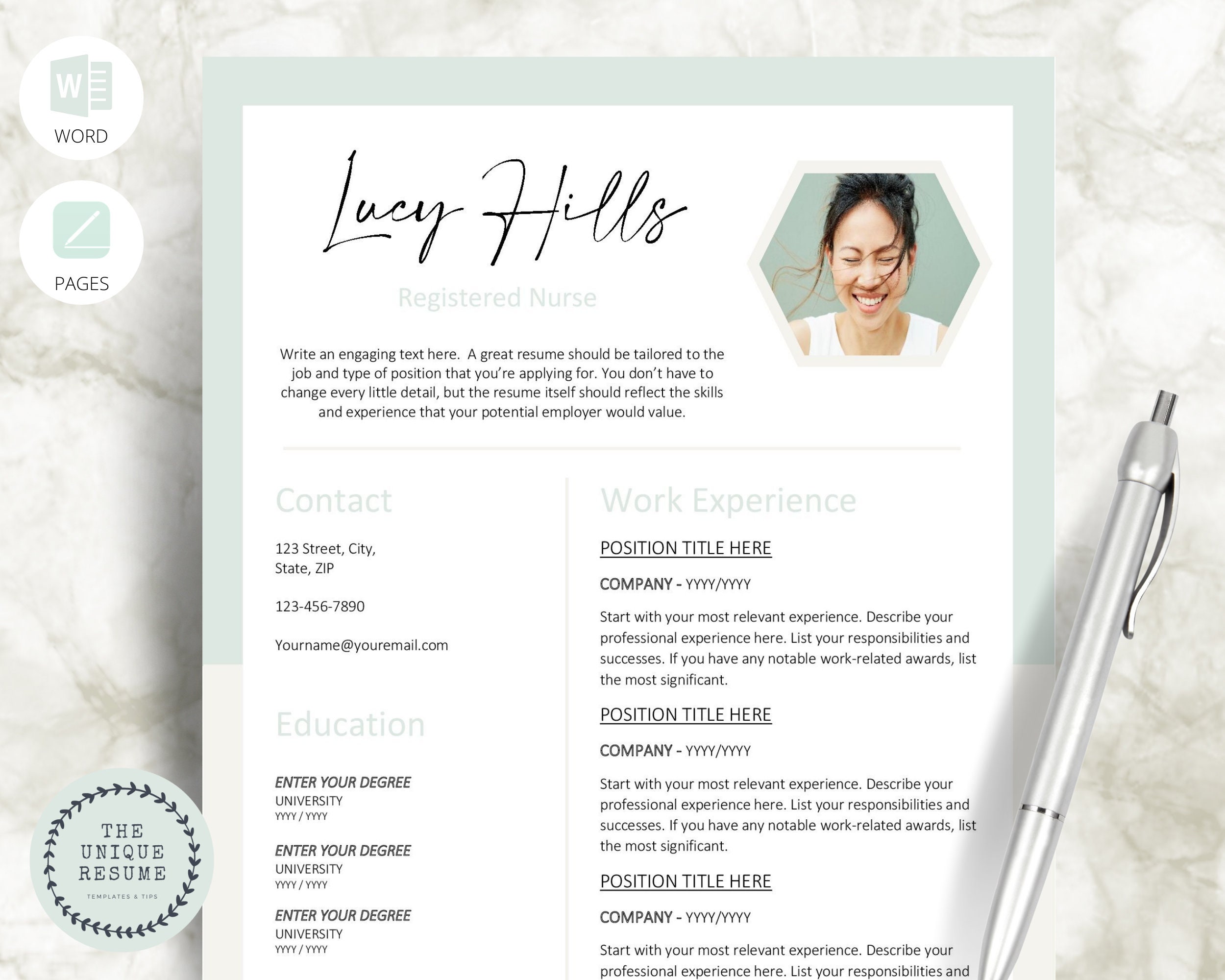 Green CV Resume Template for MS Word and MAC Pages Cv Template With ...