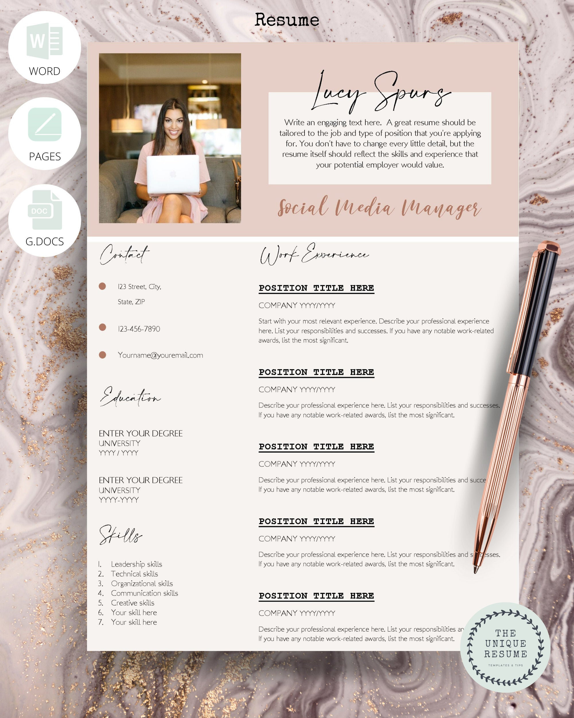 Design & Templates Stationery Pink Creative CV Template for MS Word ...