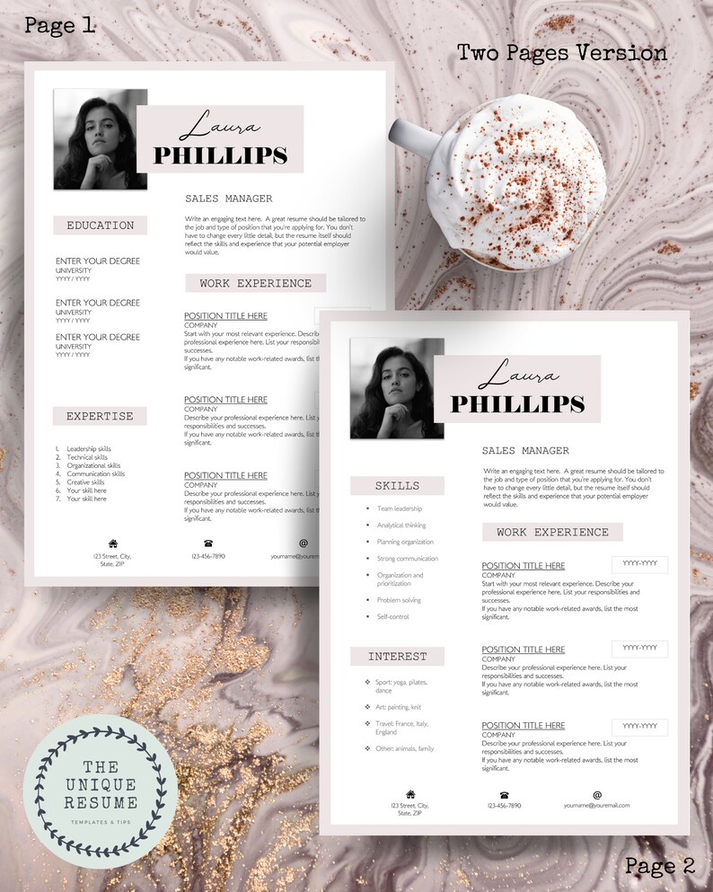 Pink Chic Resume Template for Mac & Word CV Template for Working Woman ...