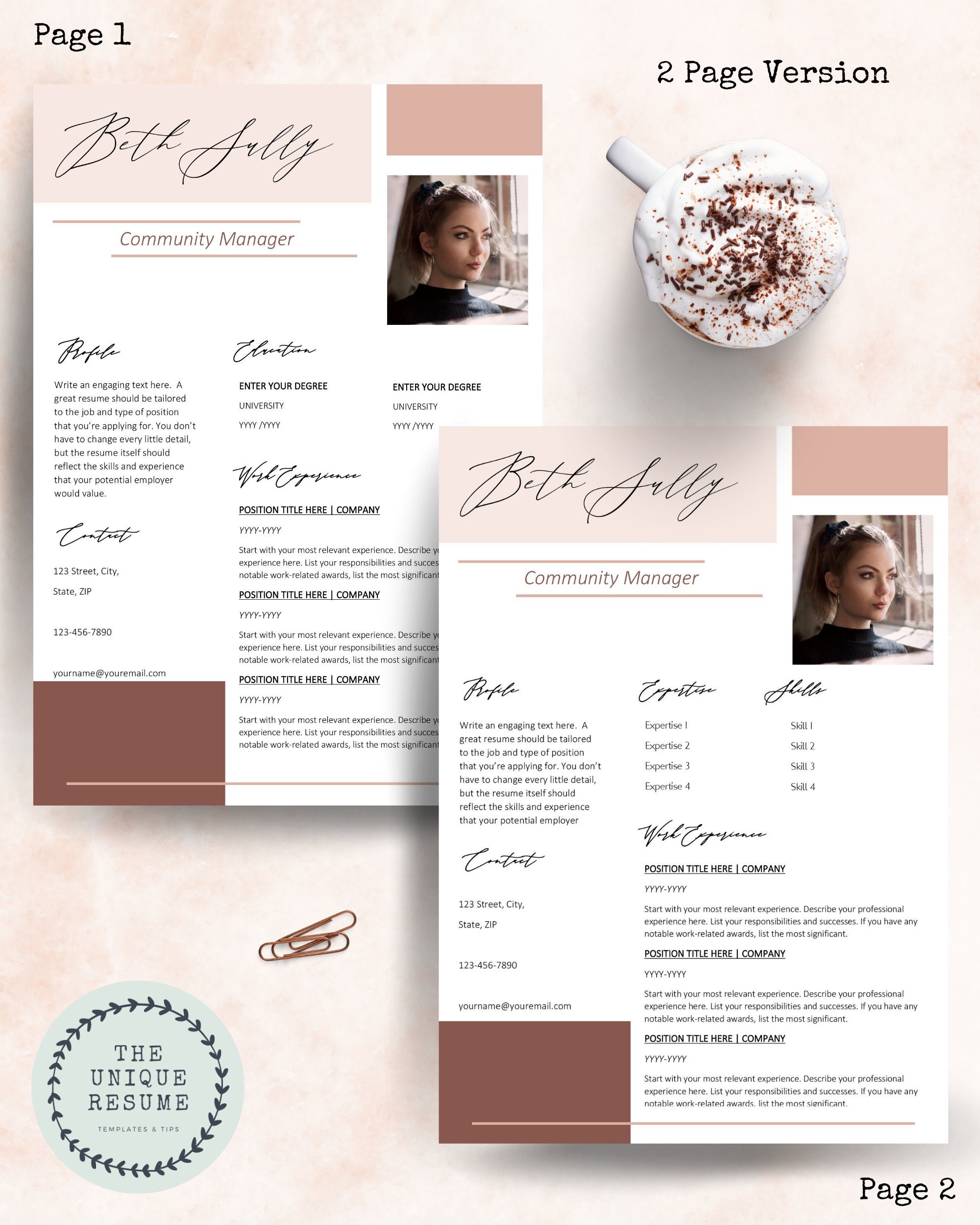 Boho Pink Resume Template CV Template for Google Docs, Word and Mac ...