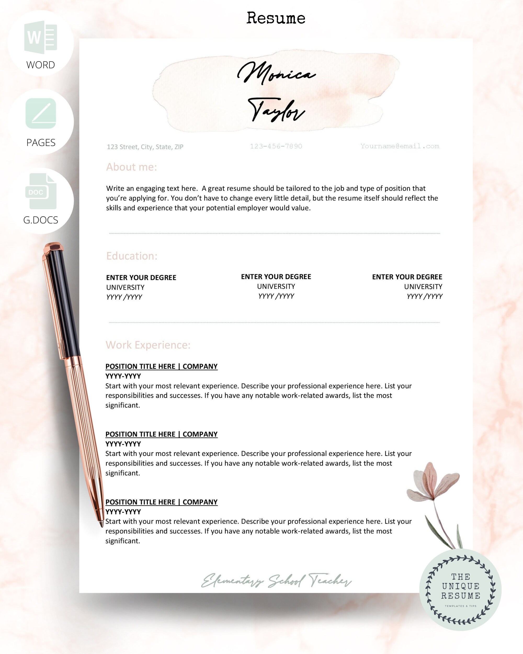 Pink CV Resume Template CV Template Modern - Etsy