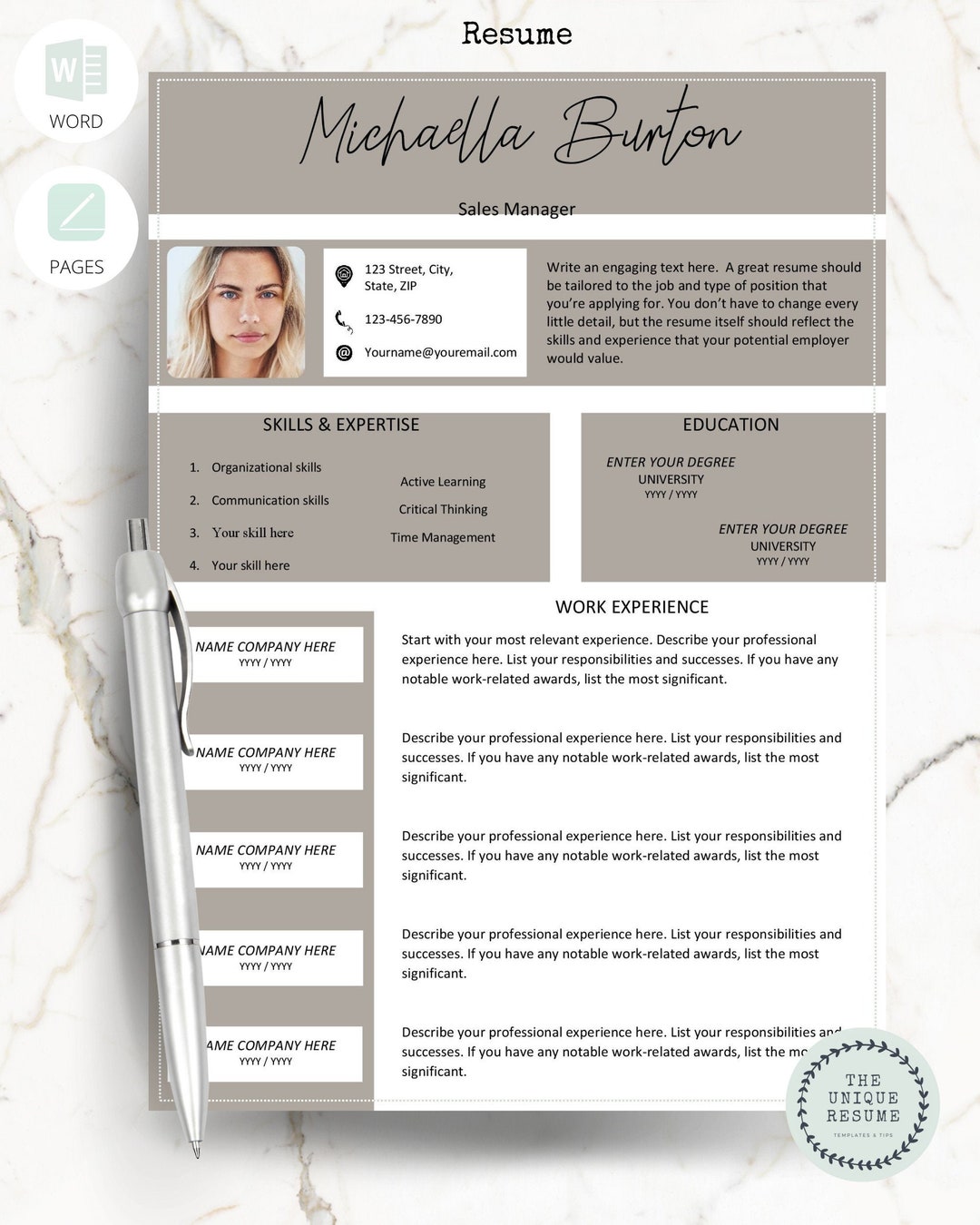 Chic and Design CV Resume Template CV Template Modern - Etsy