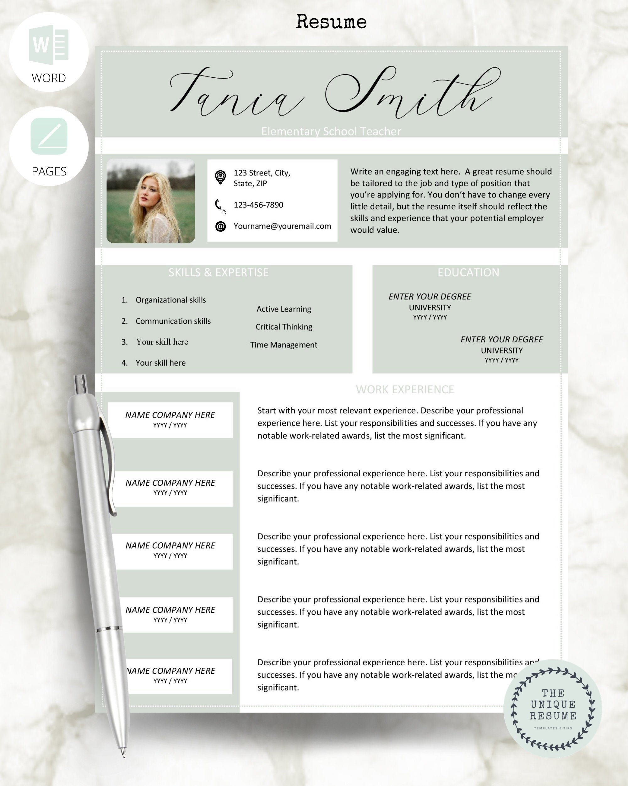 Green CV Resume Template CV Template Modern - Etsy