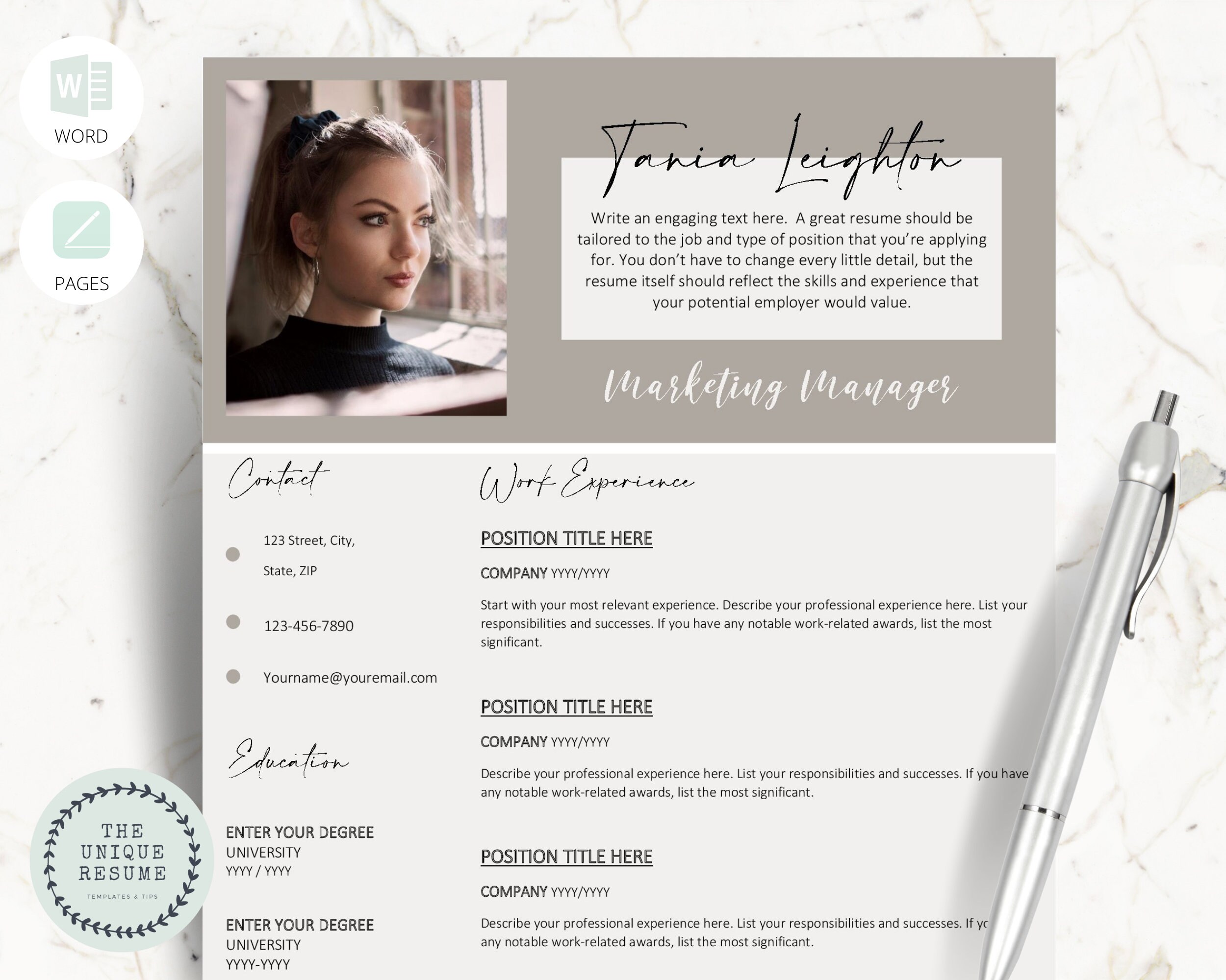 Chic and Design CV Resume Template CV Template Modern - Etsy