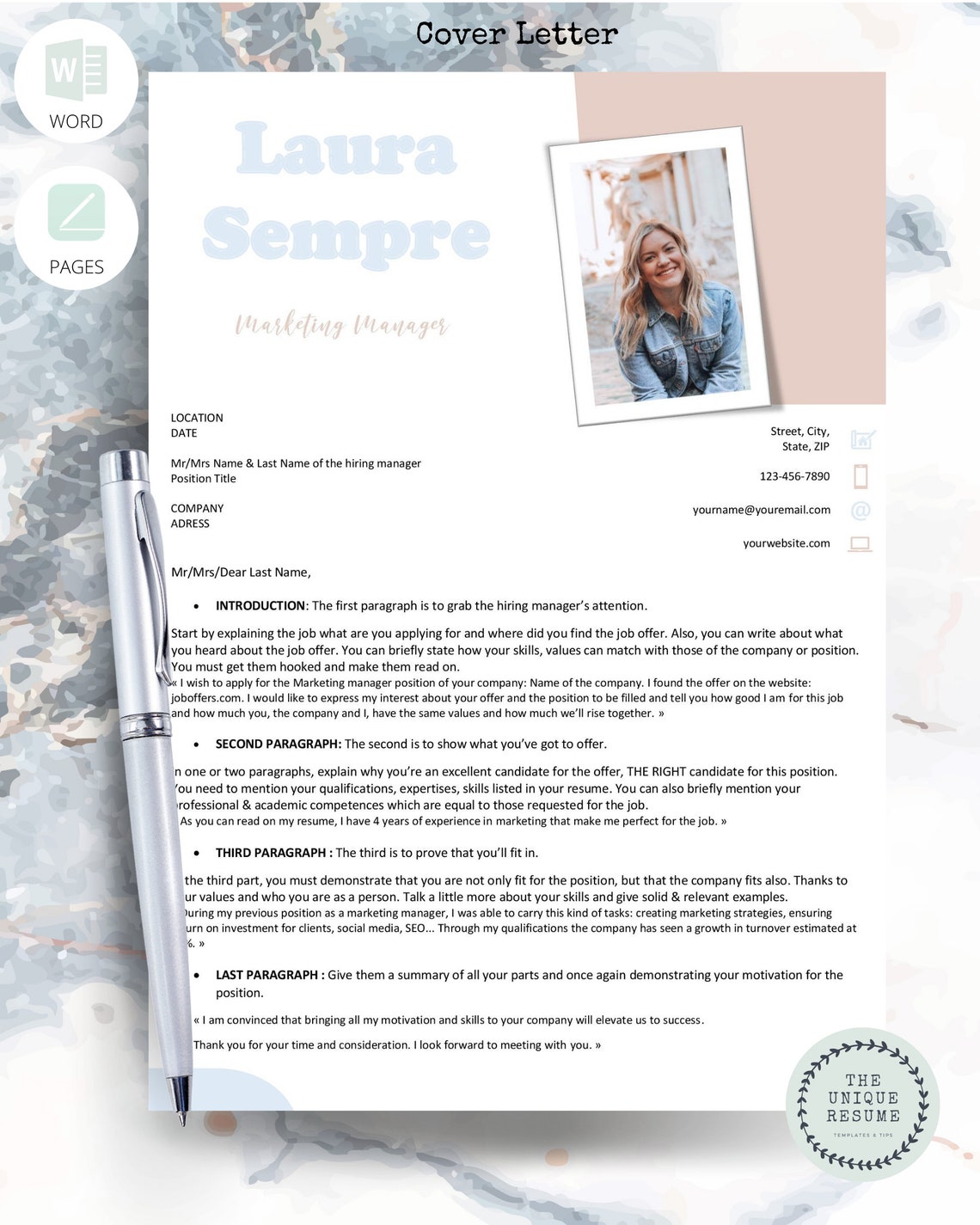 Pink and Blue Creative Resume Template Modern CV Template for Word ...