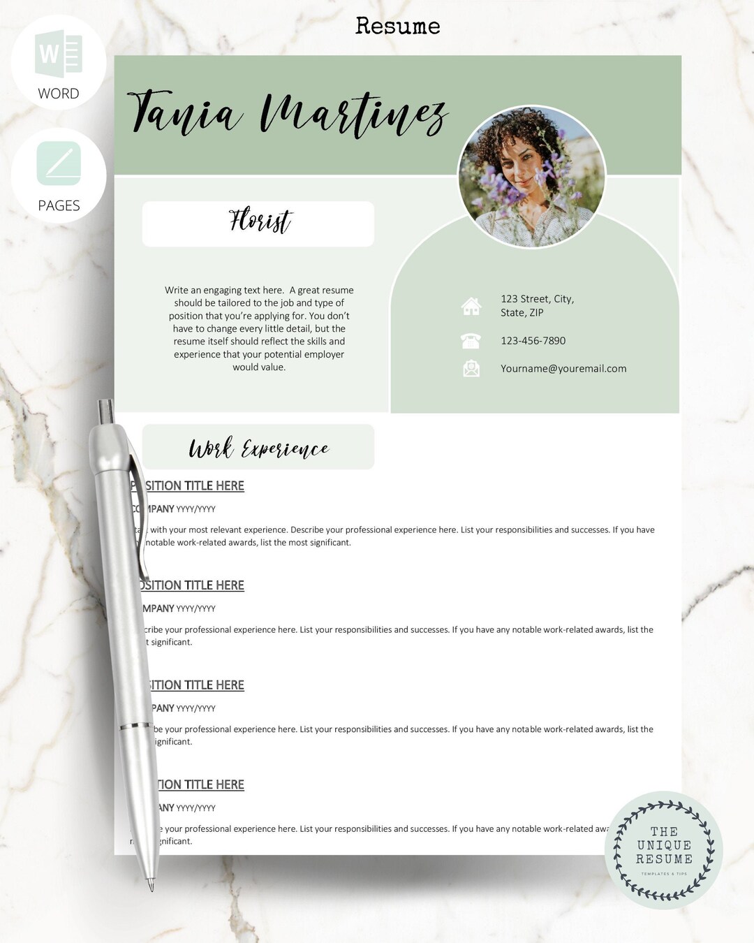 Green Resume Template for Word, Pages Creative and Modern CV, Resume ...