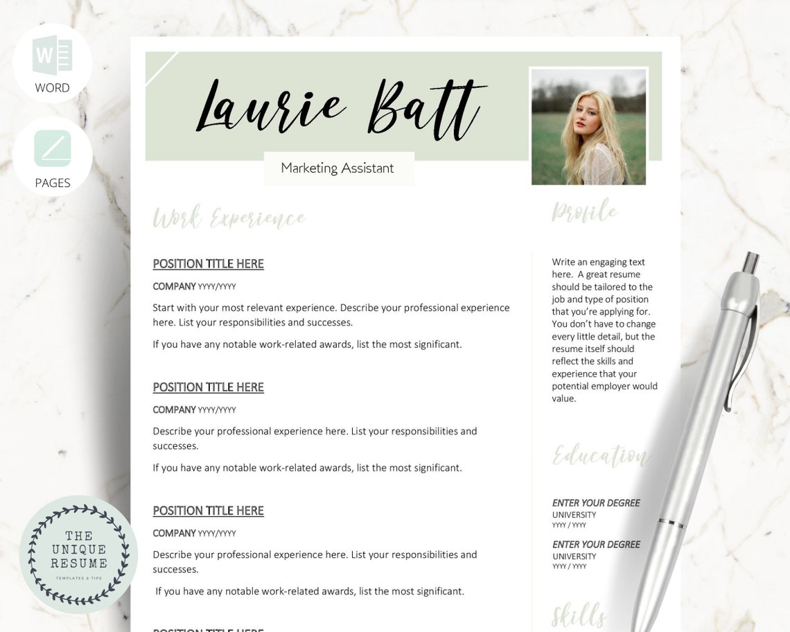 Green CV Template for Marketing Assistant Green Modern and Creative ...
