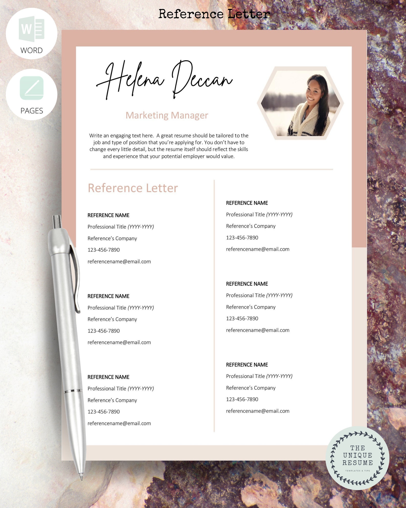 Pink CV Resume Template for MS Word and MAC Pages Cv Template With ...