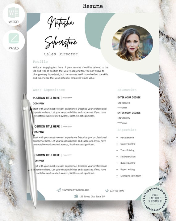 Blue and Green CV Template for Woman & Man Modern and | Etsy