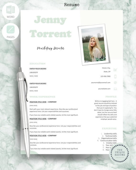 Green Creative Resume Template Professional CV Template - Etsy