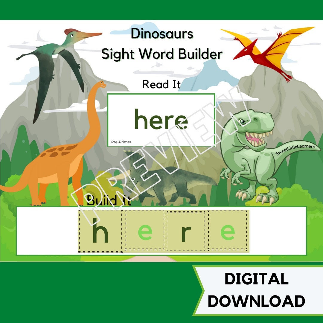 Dinosaur Sight Word Builder// Preschool Printable Activity// | Etsy