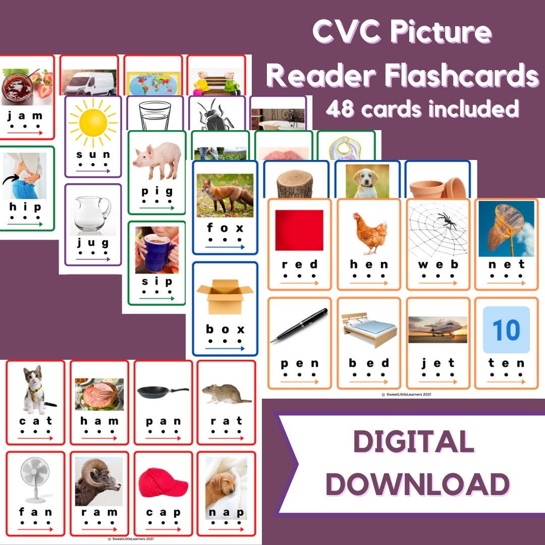 CVC Side Cards// Reading Flashcards// Word Practice// Kindergarten ...