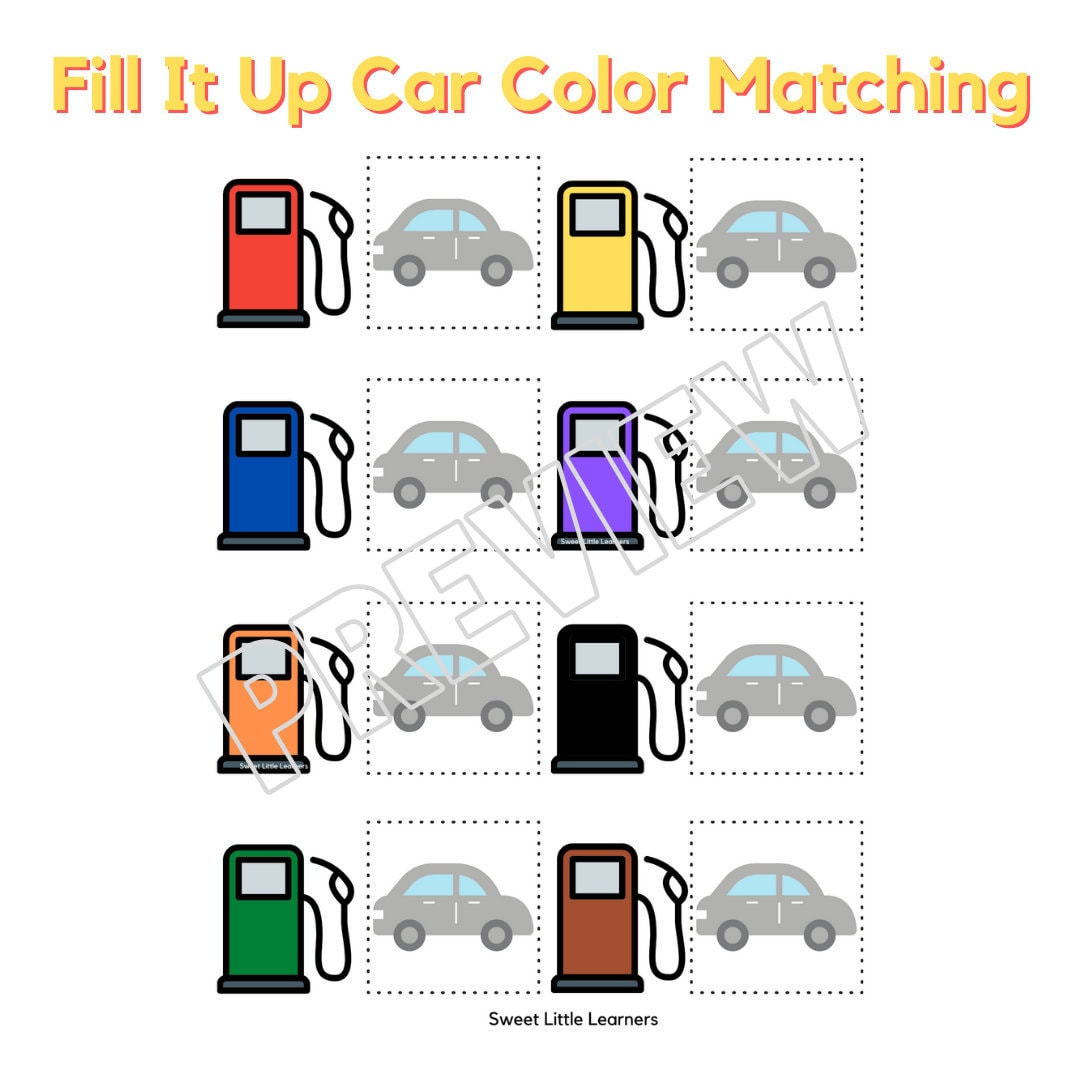 Car Color Matching Activity: Fill It up Game (printable) - Etsy