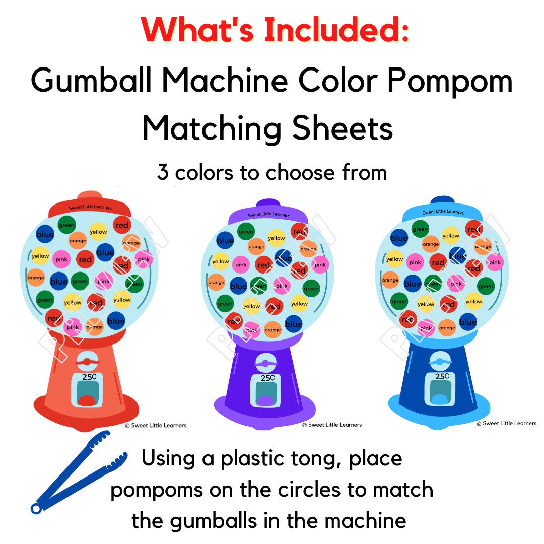Gumball Machine Color Match Activity// Pompom Color Matching// | Etsy