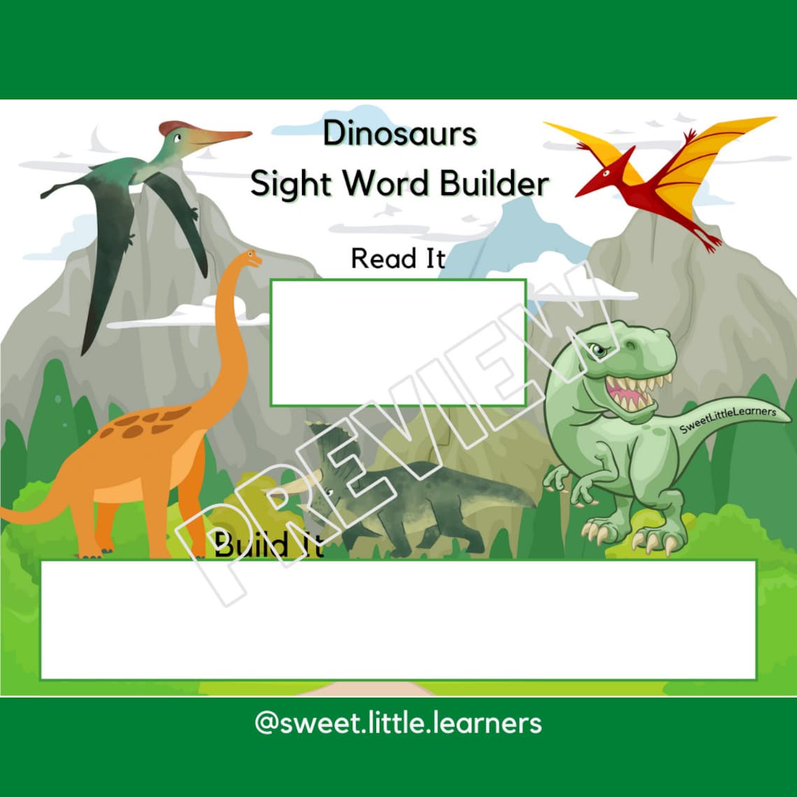 Dinosaur Sight Word Builder// Preschool Printable Activity// | Etsy