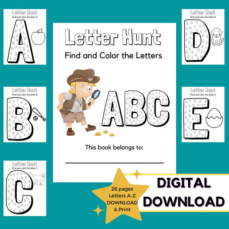 Letter Hunt Worksheet: Alphabet Recognition - Find and Color (digital ...