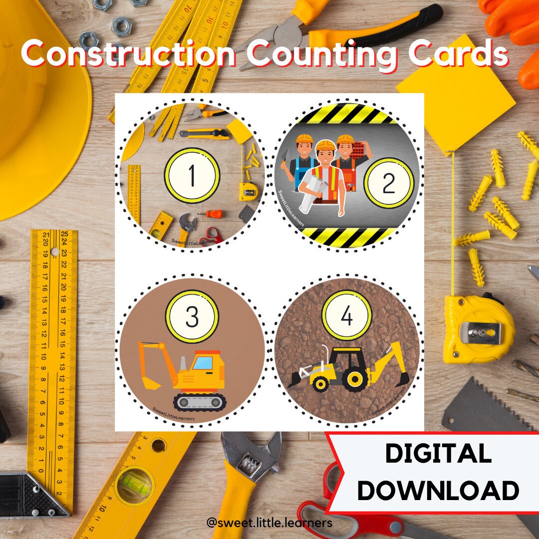 Construction Peg Counting Cards// Number Counting Cards// Number Cards ...