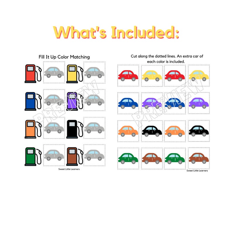 Car Color Matching Activity: Fill It up Game (printable) - Etsy