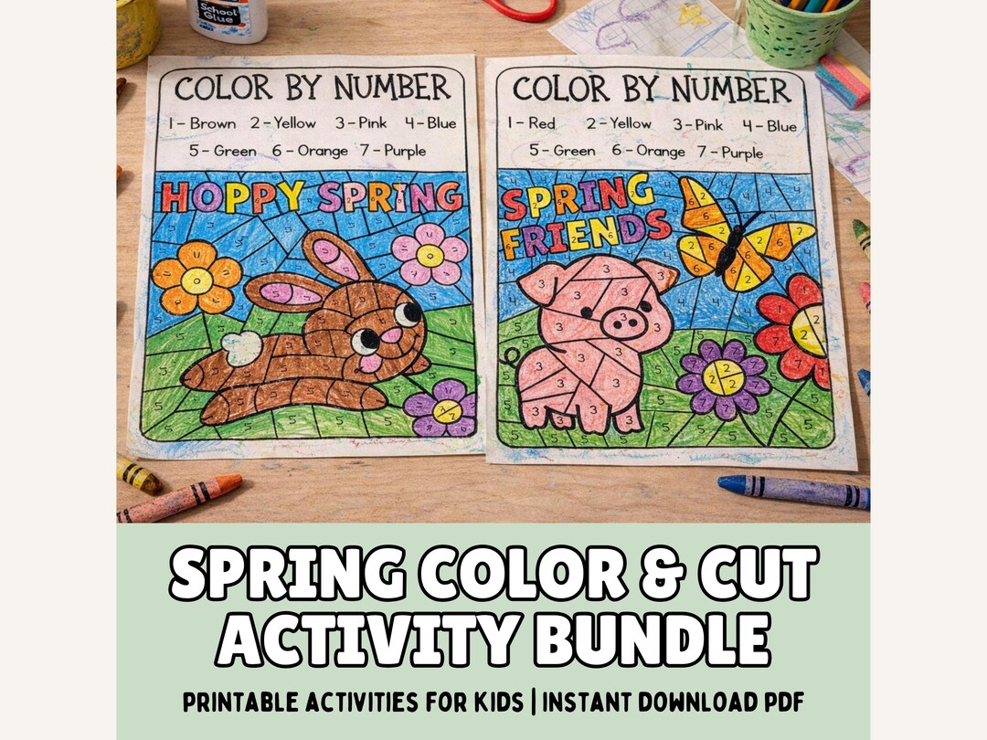 Spring Coloring & Cutting Worksheet Bundle | Easter Activities for ...