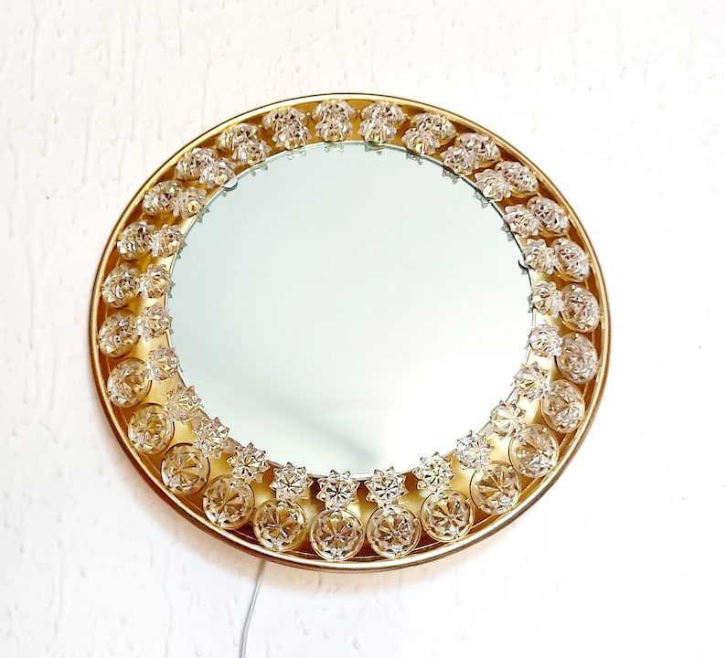 Vintage Illuminated Round Wall Mirror With Crystal Glass Stars 60s - Etsy
