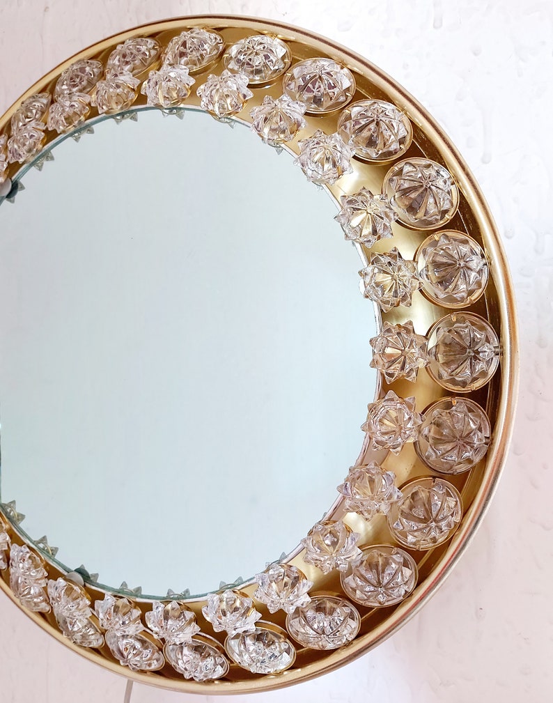 Vintage Illuminated Round Wall Mirror With Crystal Glass Stars 60s - Etsy