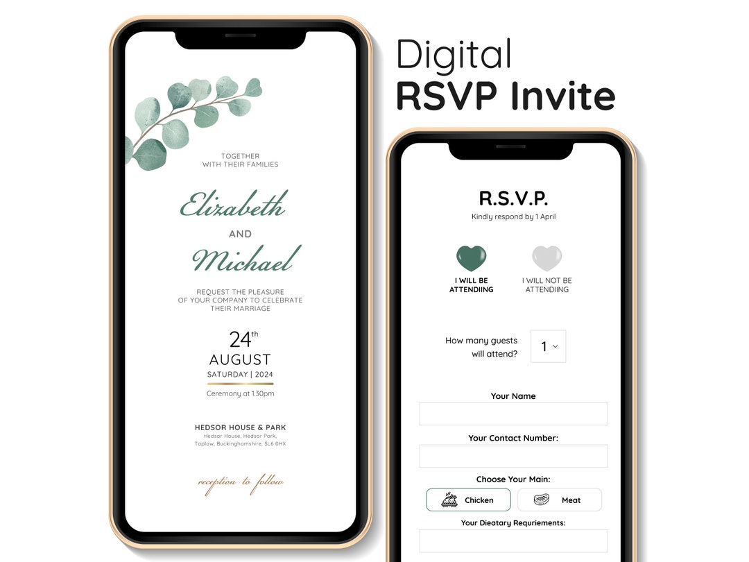 Digital Wedding Invitation RSVP Mini Wedding Website - Eucalyptus ...