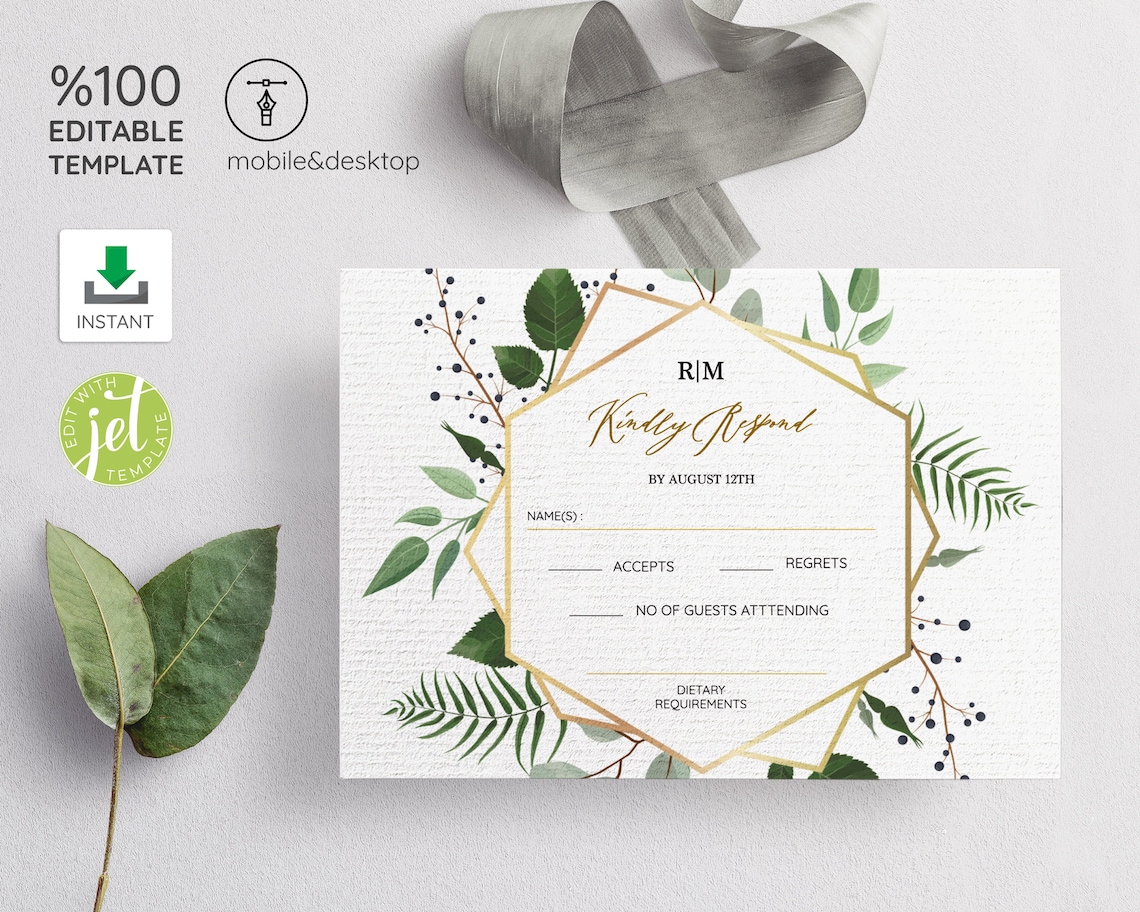 Greenery Wedding Invitation Template, Printable Wedding Invitation ...