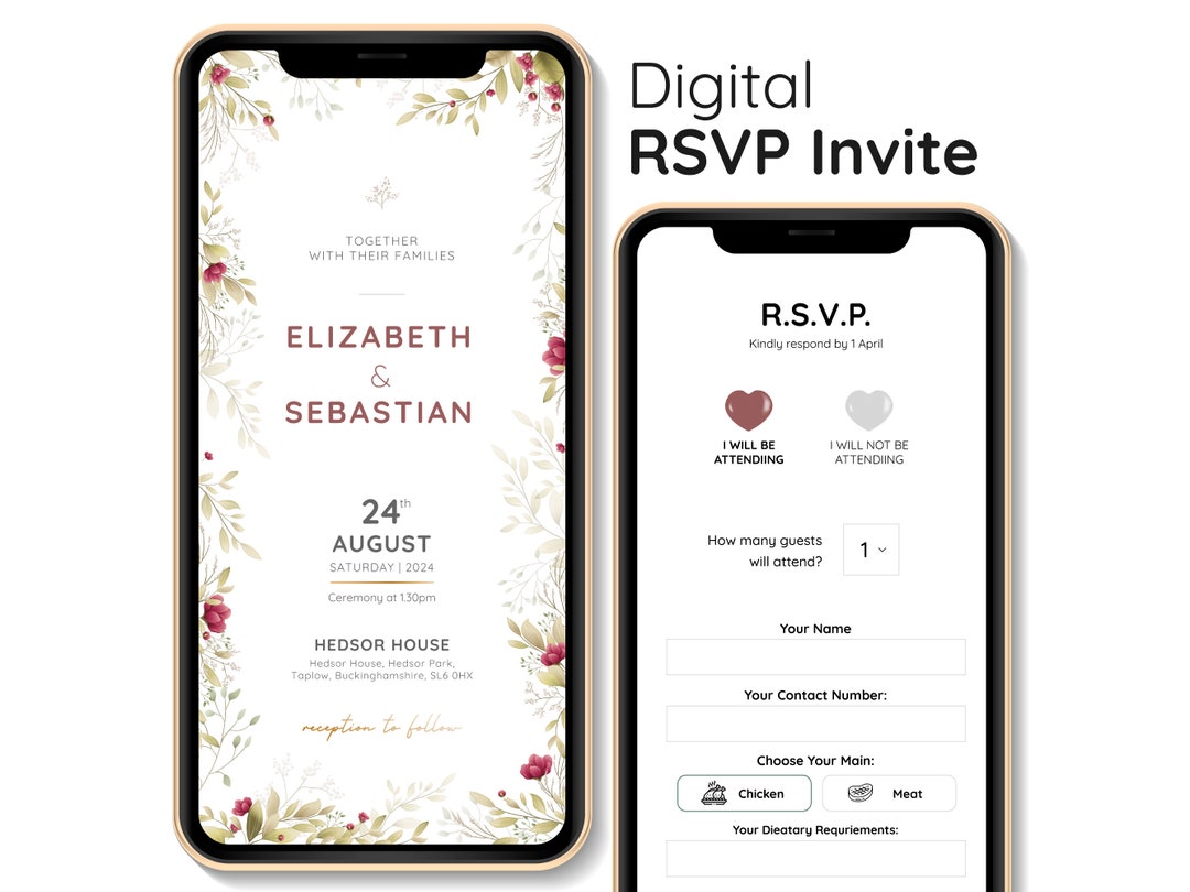 Digital Wedding Invitation & RSVP - Mini Wedding Website - Elegant Font ...