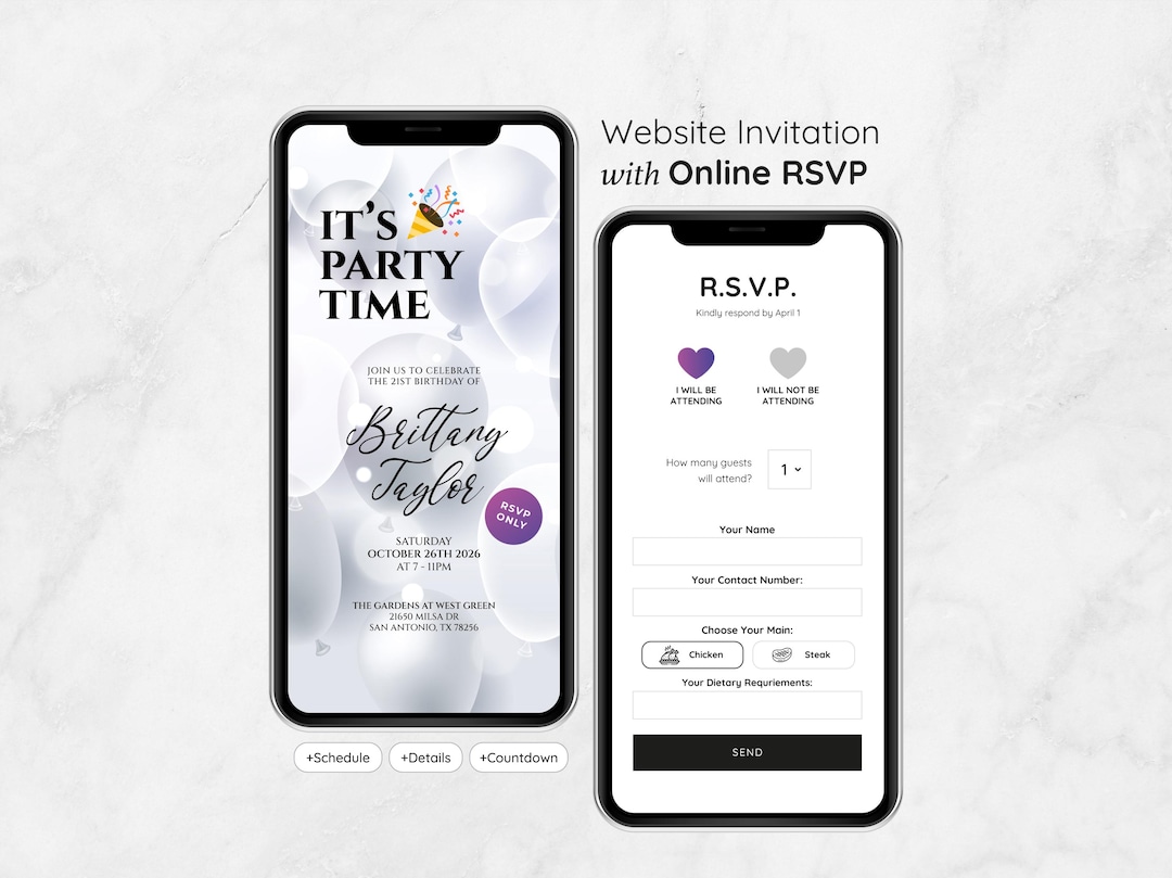 Digital Party Invitation & RSVP Mini Website: Electronic Mobile Invite ...