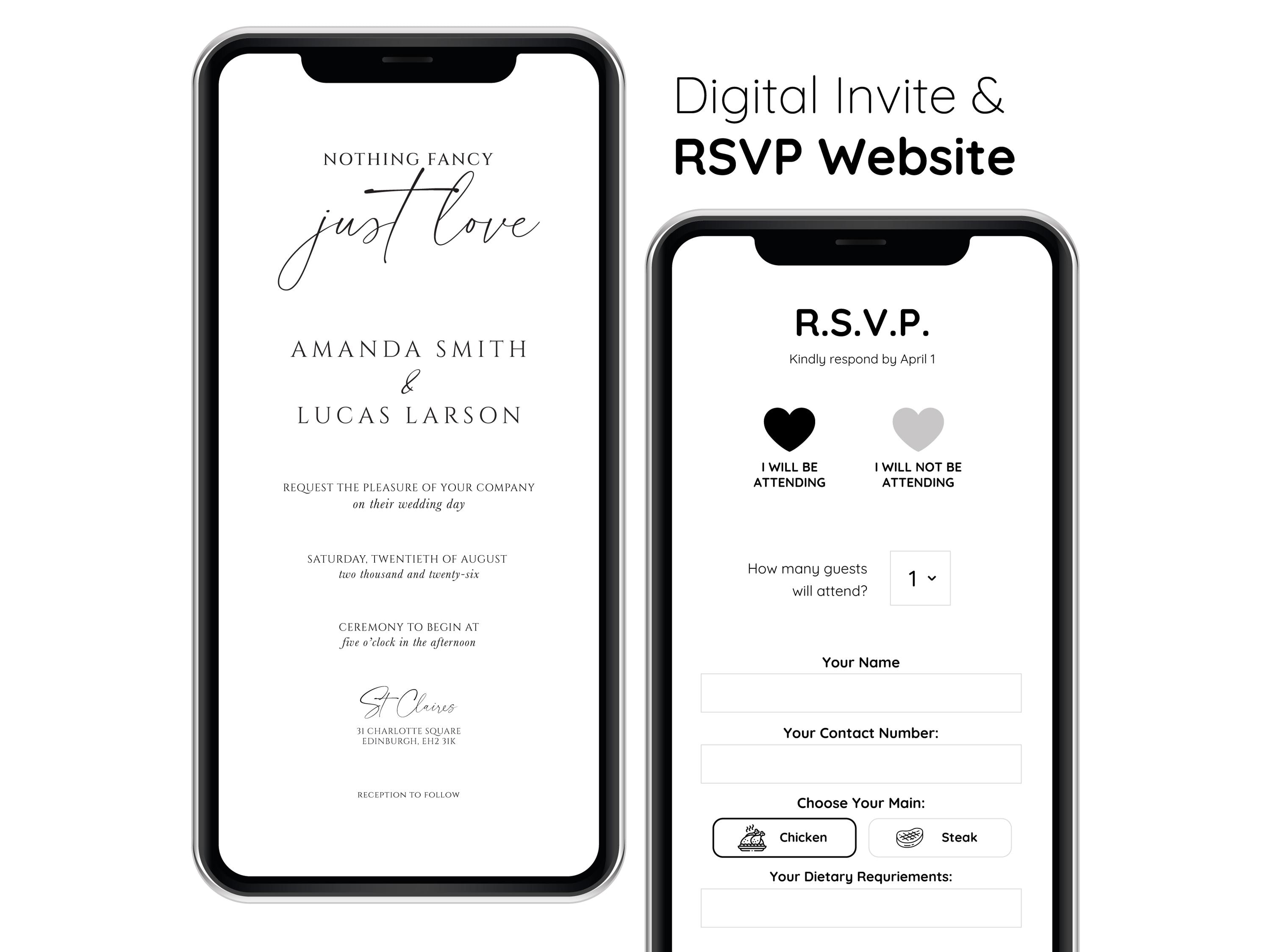 Digital Wedding Invitation & RSVP - Mini Wedding Website - Elegant Font ...