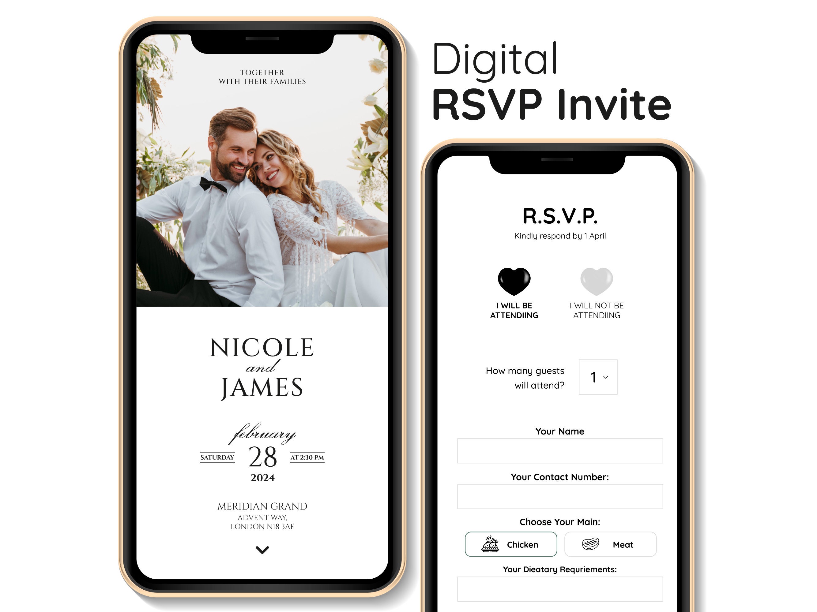 Digital Wedding Invitation & RSVP Mini Wedding Website Large Photo ...