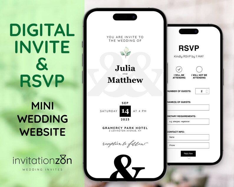 Digital Wedding Invitation & RSVP - Mini Wedding Website - Leaf ...