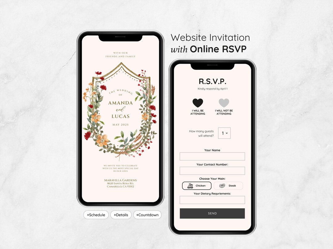 Vintage Wedding Website Invitation With RSVP: Custom Digital Invite - Etsy