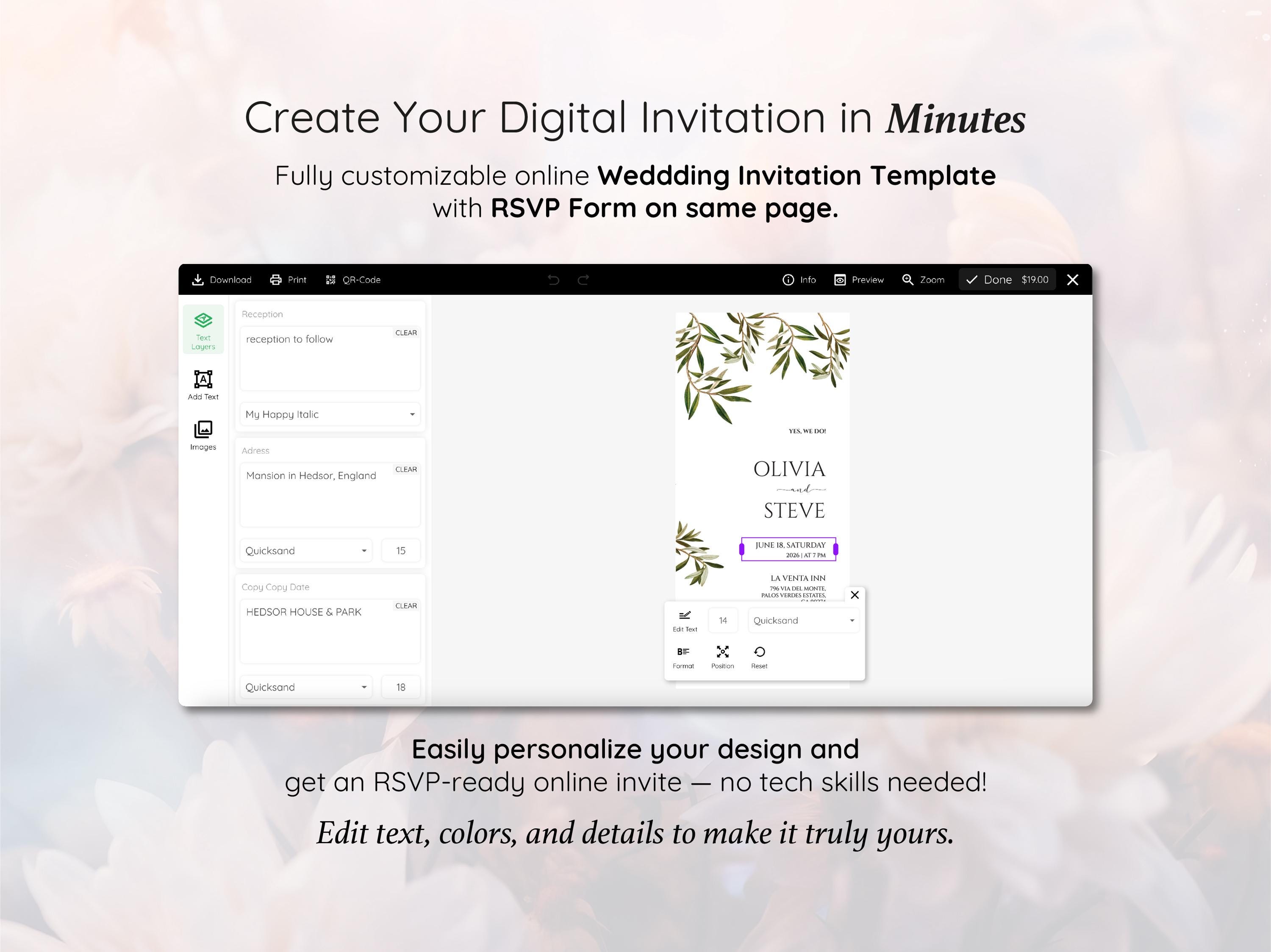 Animated Wedding Invitation Website: Olive Leaf Minimalist Evite ...