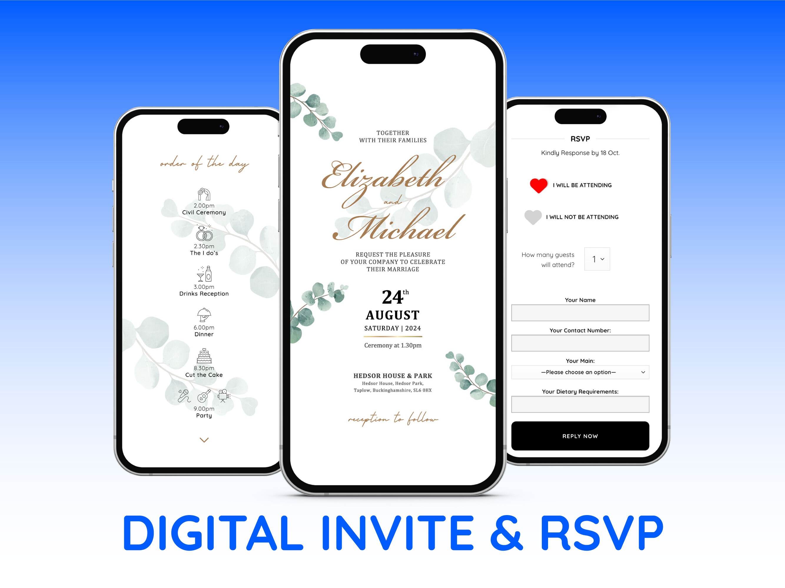 Digital Wedding Invitation RSVP Mini Wedding Website Greenery Gold ...