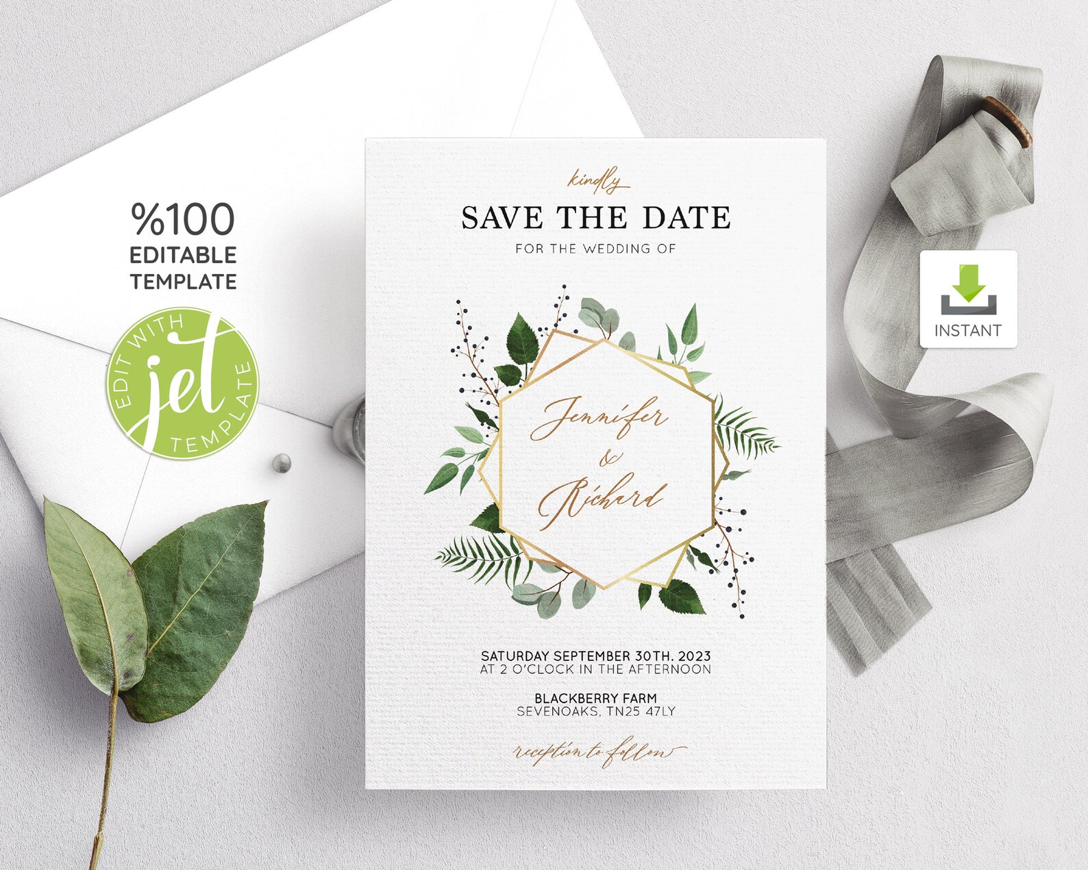 Greenery Wedding Invitation Template, Printable Wedding Invitation ...
