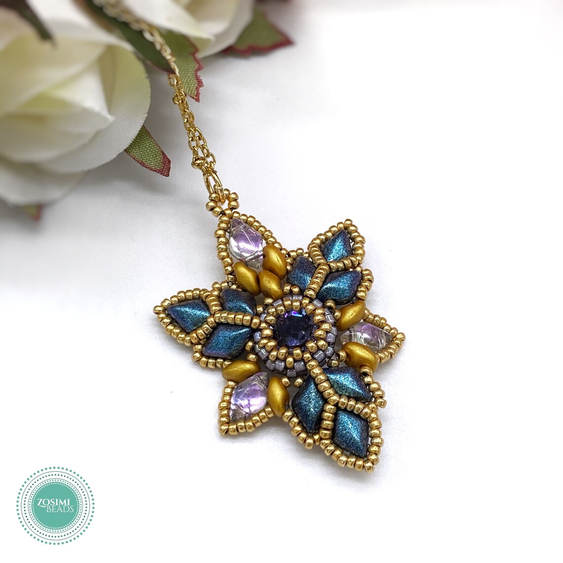 Beading Pattern Trillium Pendant Beadweaving Pattern Beading Tutorial Pendant Pattern Pendant ...