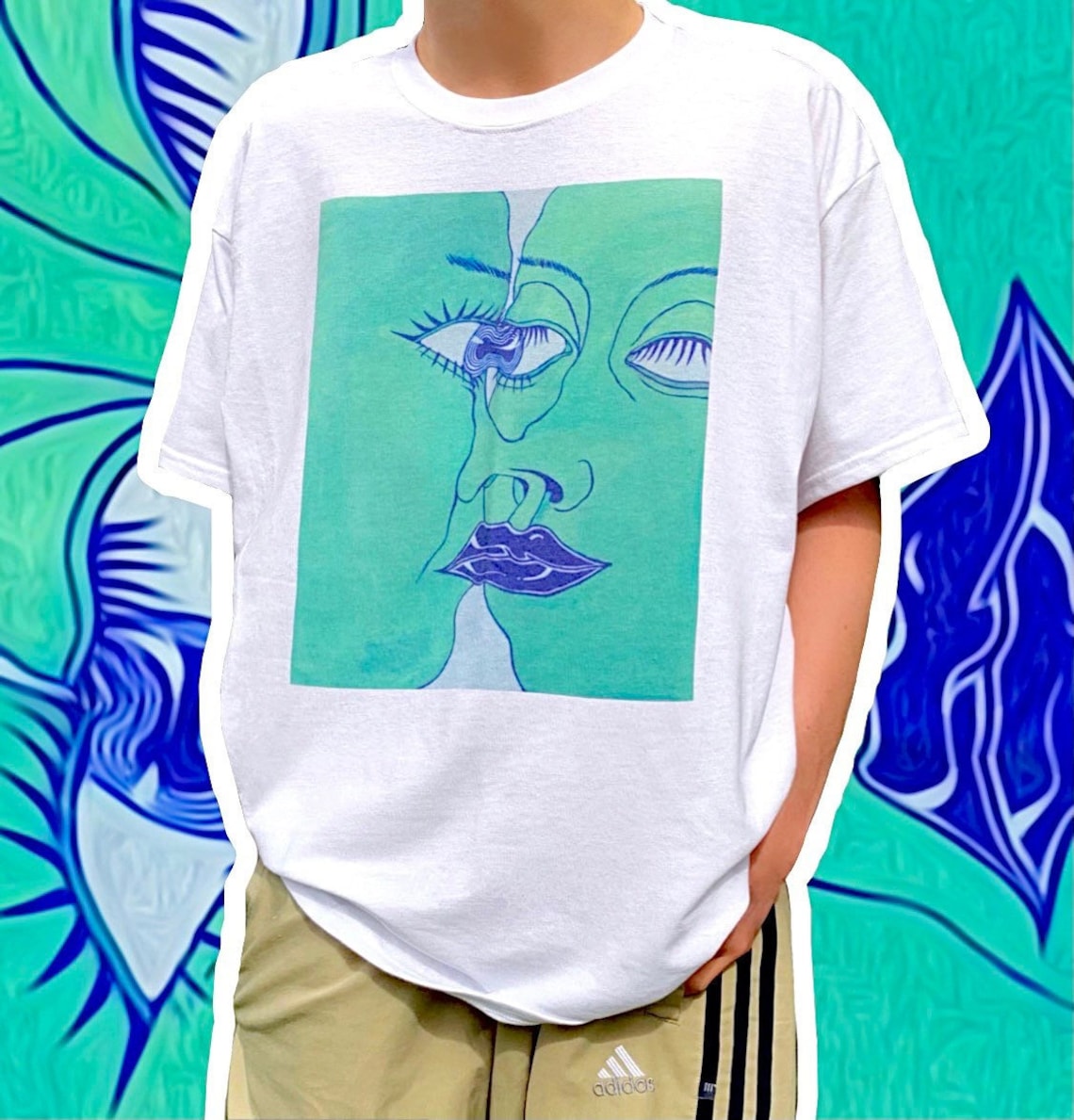 Abstract Faces Graphic Tee Festival Outfit Green Oversized - Etsy UK