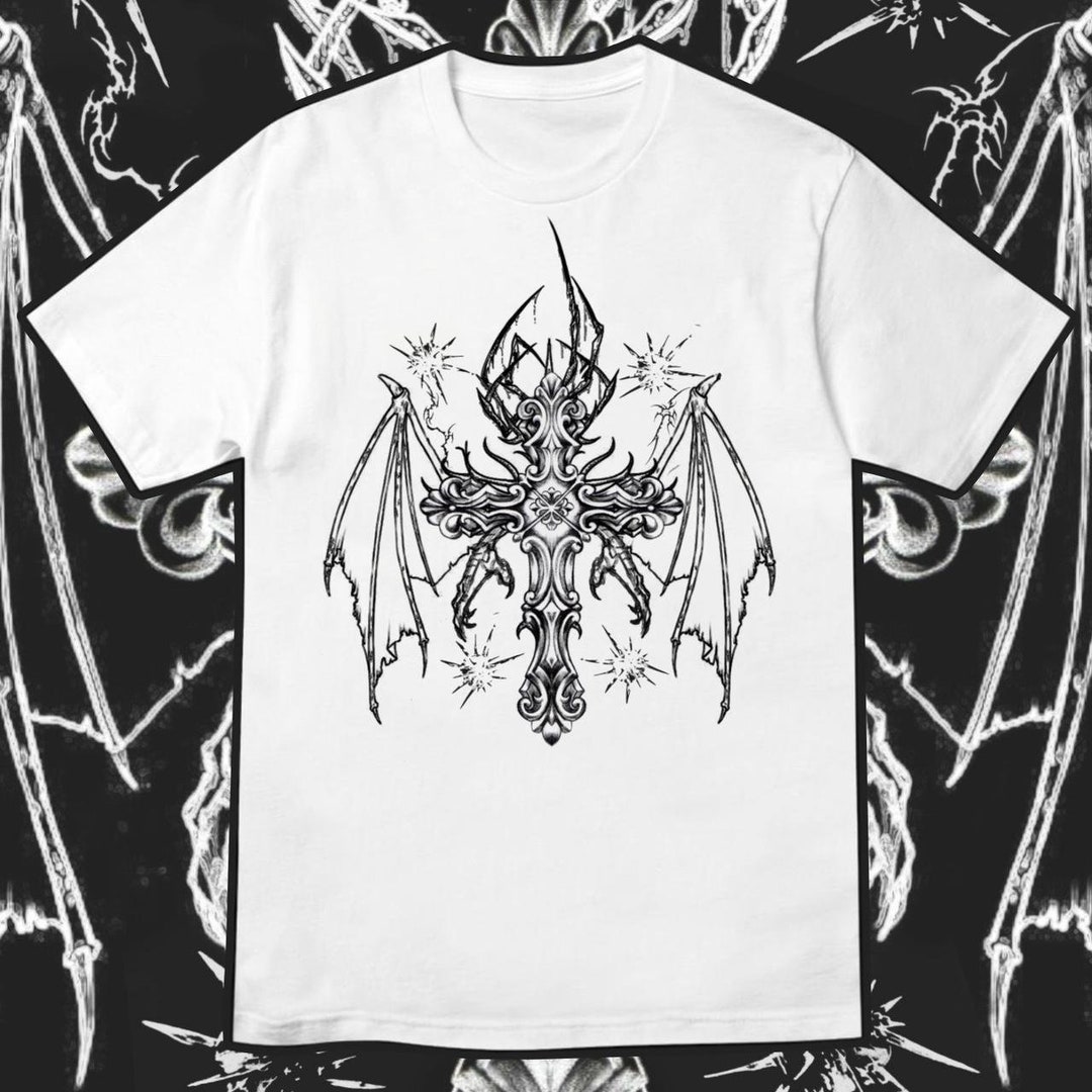 Gothic Cross Cyber Sigilism Graphic T Shirt Angels Filigree Crosses ...