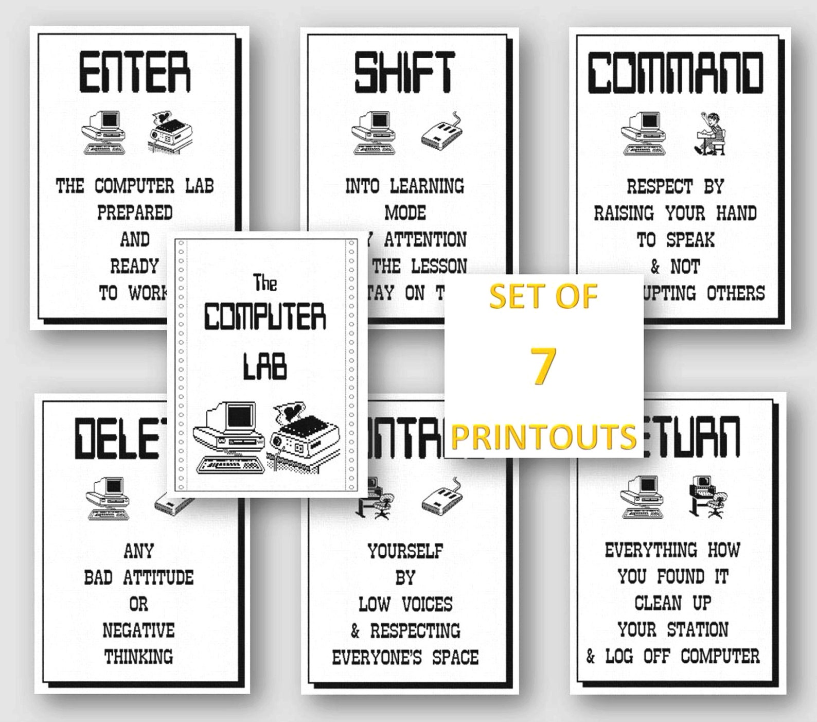 Computer Lab Rules Poster Set: Retro Classroom Decor (digital Download ...