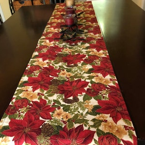 Christmas Table Runner, Poinsettia Table Runner, Christmas Table ...
