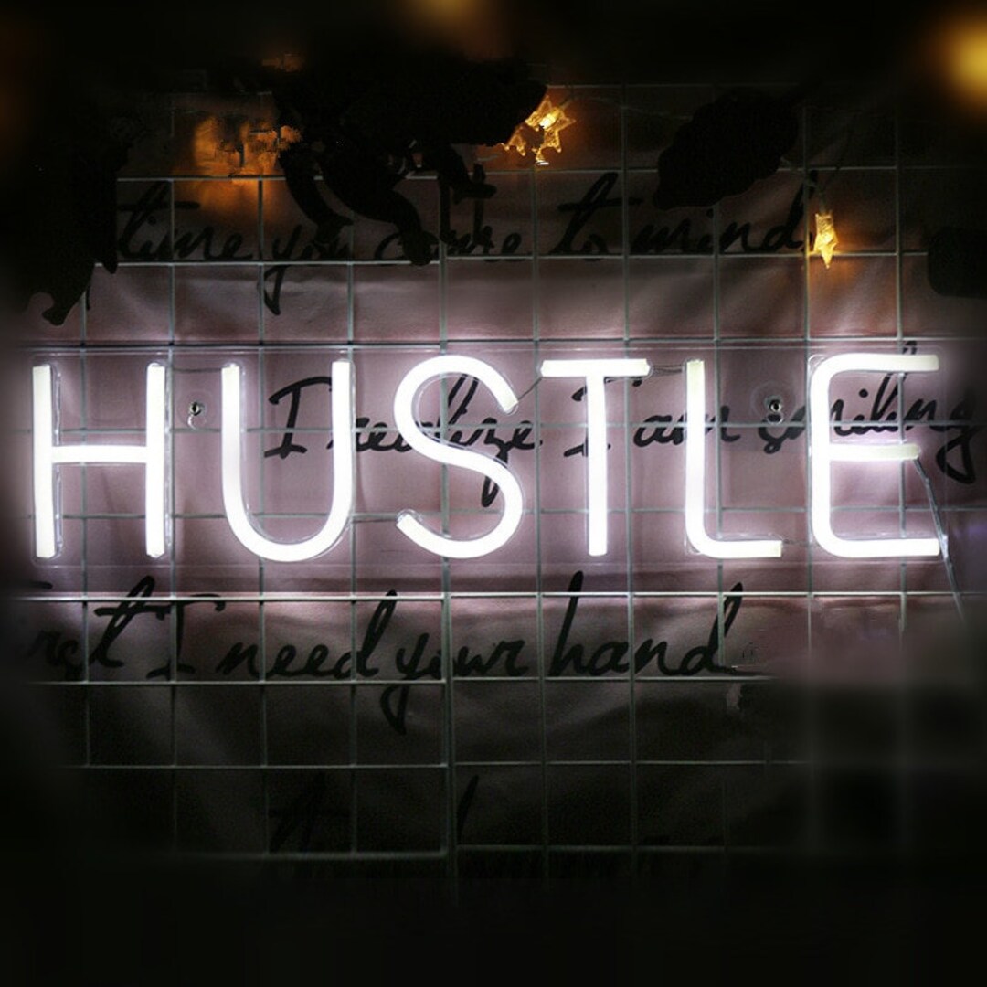 HUSTLE LED Neon Sign Light Wall Art, Decorative Hanging Signs for ...